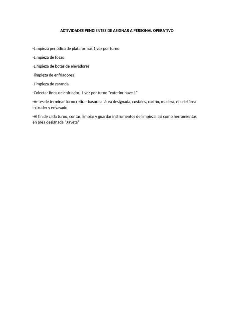 Actividades Pendientes de Asignar A Personal Operativo | PDF