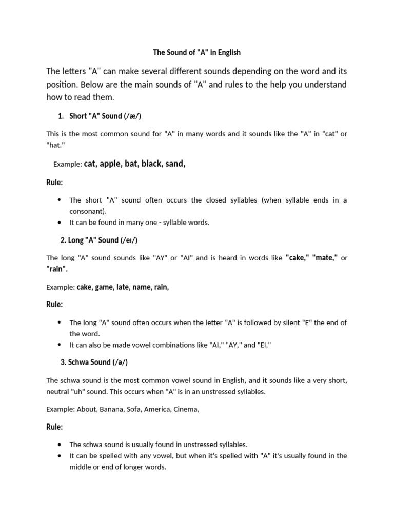 Understanding English "A" Sounds | PDF