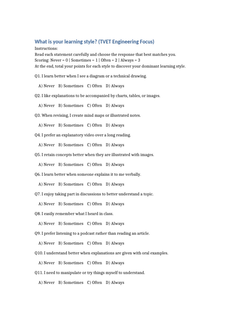 Quiz Style Learner Style | PDF | Learning Styles | Human Communication