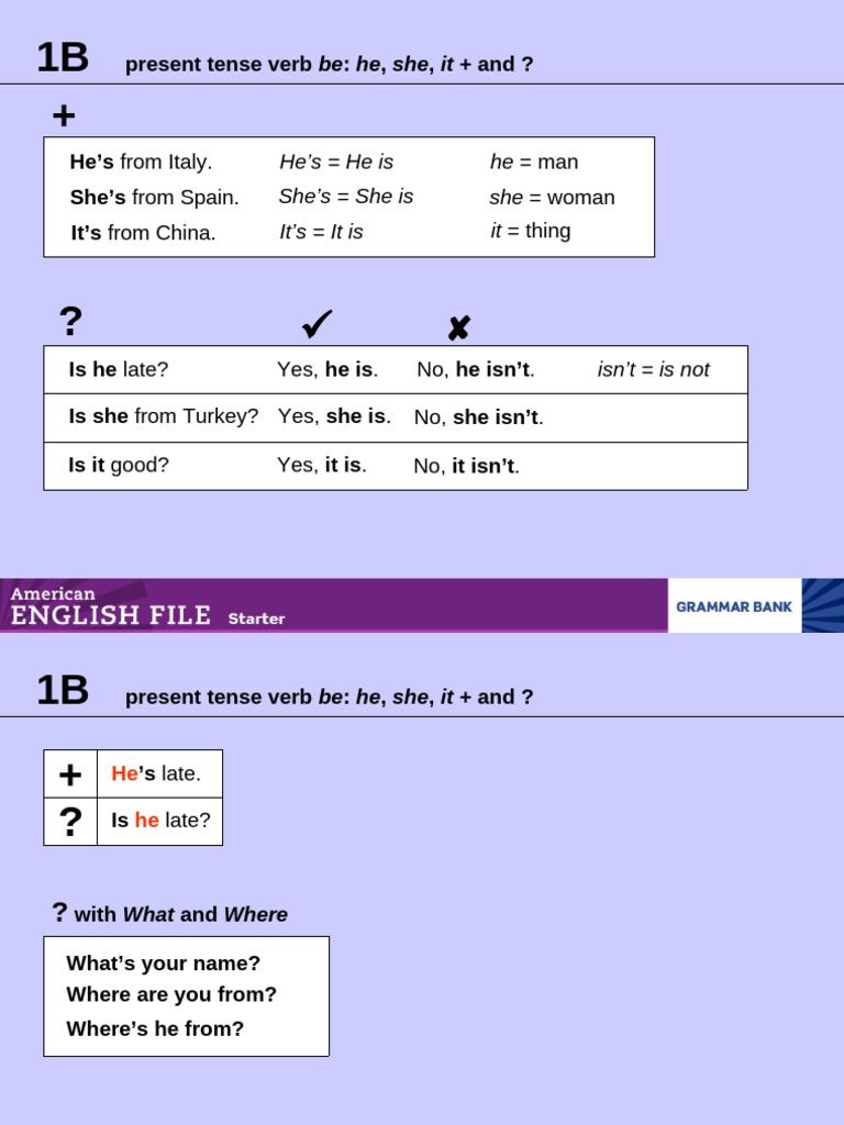 AEF Starter 1B Grammar Bank | PDF