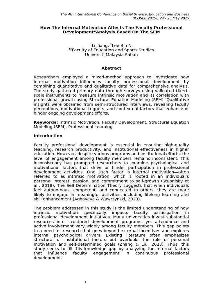 How The Internal Motivation Affects The Faculty Professional Development Analysis Based On The ...