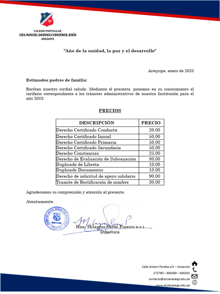 TARIFARIO 2023 | PDF