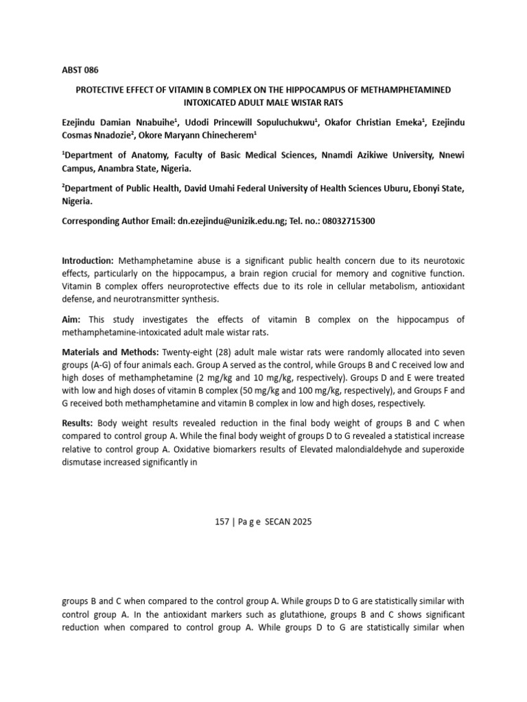 Abst 086 - Protective Effect of Vitamin B Complex On The Hippocampus of Methamphetamined ...