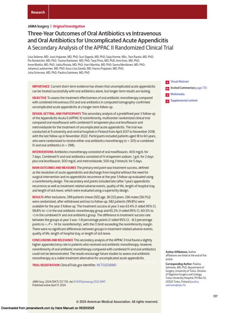 Three-Year Outcomes of Oral Antibiotics Vs Intravenous and Oral ...