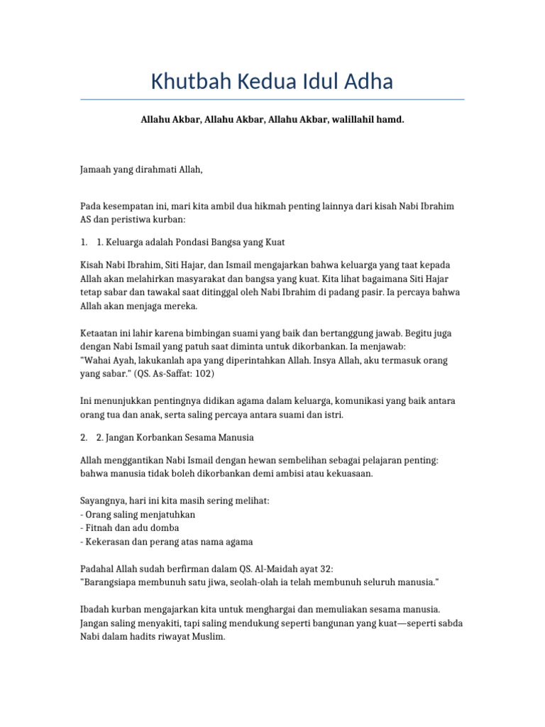 Khutbah Kedua Idul Adha Sederhana | PDF