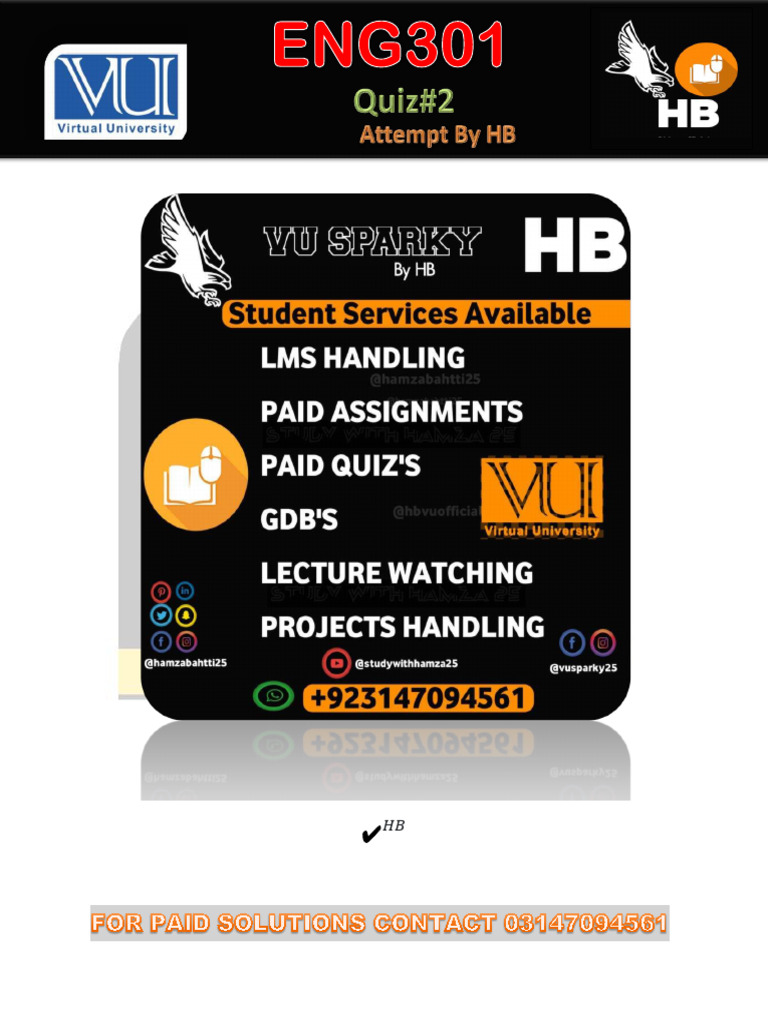 ENG301 Quiz#2 by HB (@studywithhamza25) | PDF | Communication | Human Communication