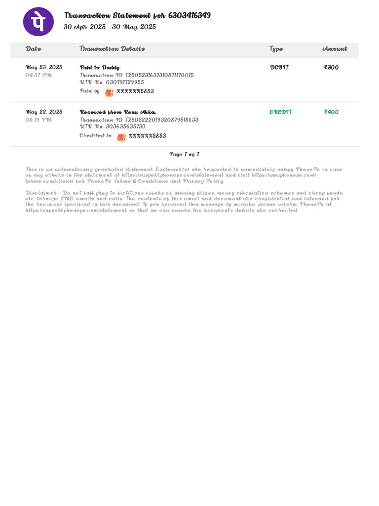PhonePe Statement Apr2025 May2025 | PDF
