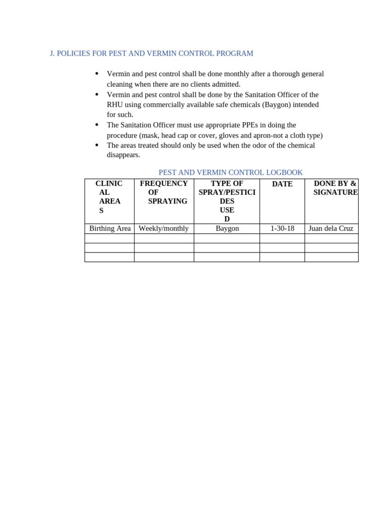 Sop Policies For Pest and Vermin Control Program | PDF