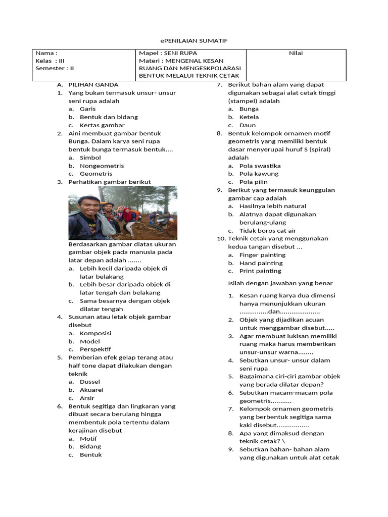 Epenilaian Sumatif Seni Rupa SMT 2 | PDF