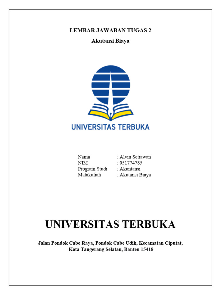 Lembar Jawaban Tugas 2 Akutansi Biaya | PDF