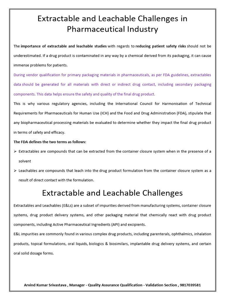 Extractables - & - Leachables | PDF | Pharmaceutical Formulation | Food ...