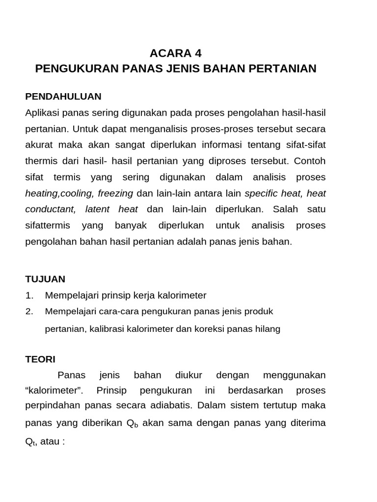 Pengukuran Panas Jenis Bahan Pertanian | PDF