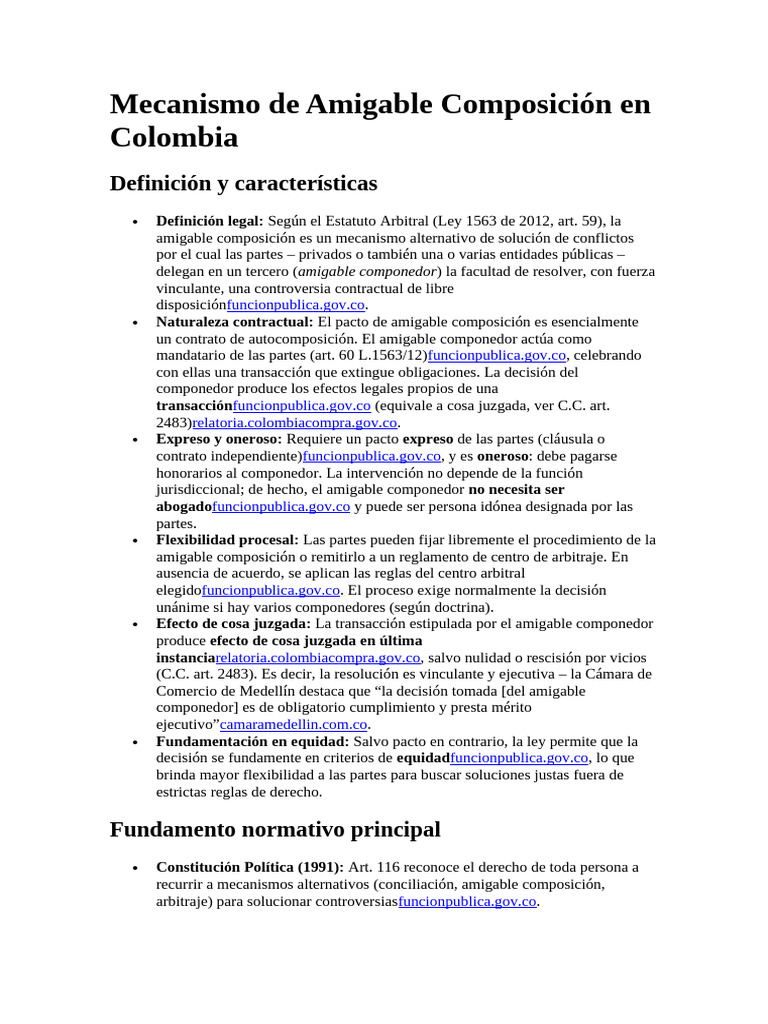 Mecanismo de Amigable Composición en Colombia | PDF | Arbitraje | Justicia