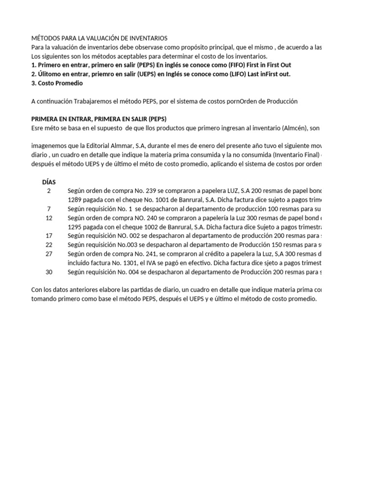 Ej. 1 Valuación de Inventarios en Clase | PDF | Materiales biodegradables | Papelería