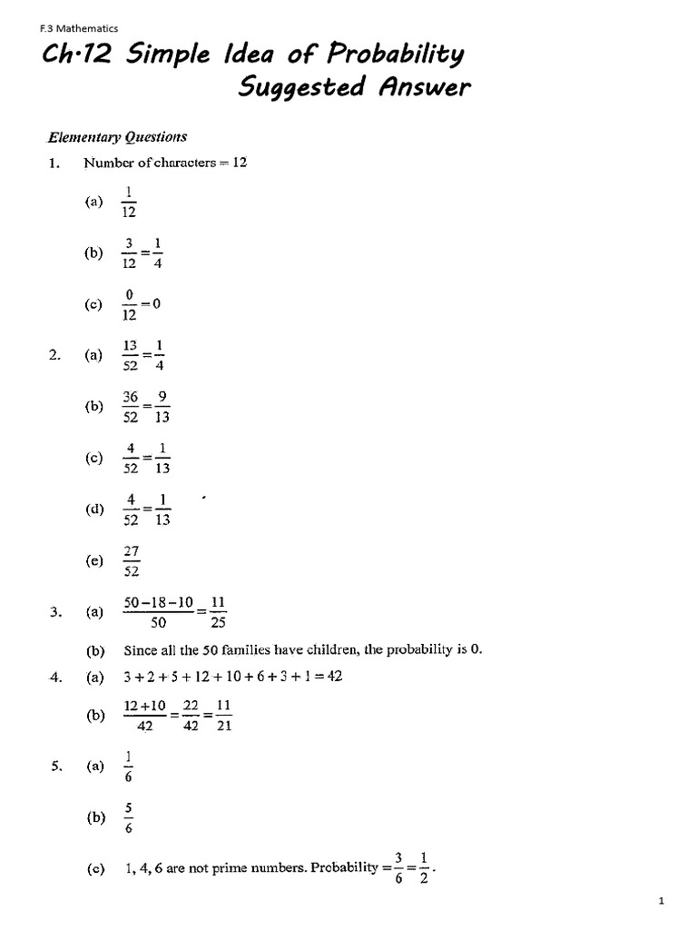 3A-012 Simple Idea of Probability Ans | PDF