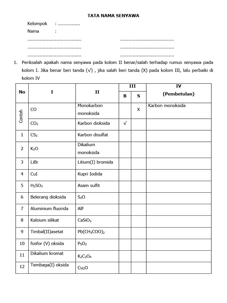 Latihan Tata Nama Senyawa | PDF