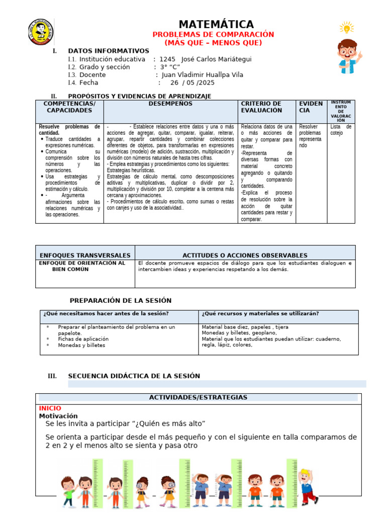 03 Matematica Problemas de Comparación Mas Que - Menos Que | PDF ...
