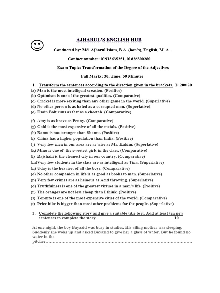 Comparison of Adjectives Exam | PDF
