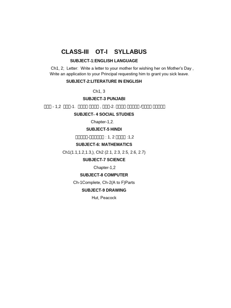 Class 3-5 OT-I Syllabus Overview | PDF