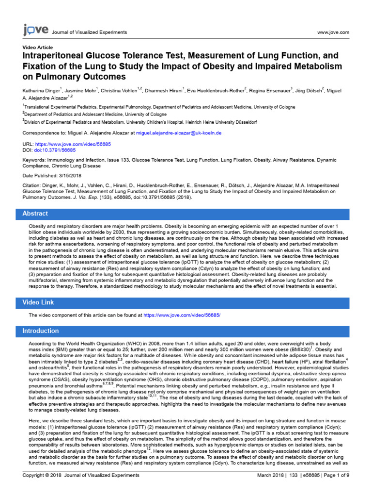 Jove Protocol 56685 Intraperitoneal Glucose Tolerance Test Measurement ...