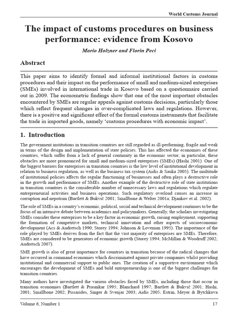 The Impact of Customs Procedures On Business Performance Evidence From ...