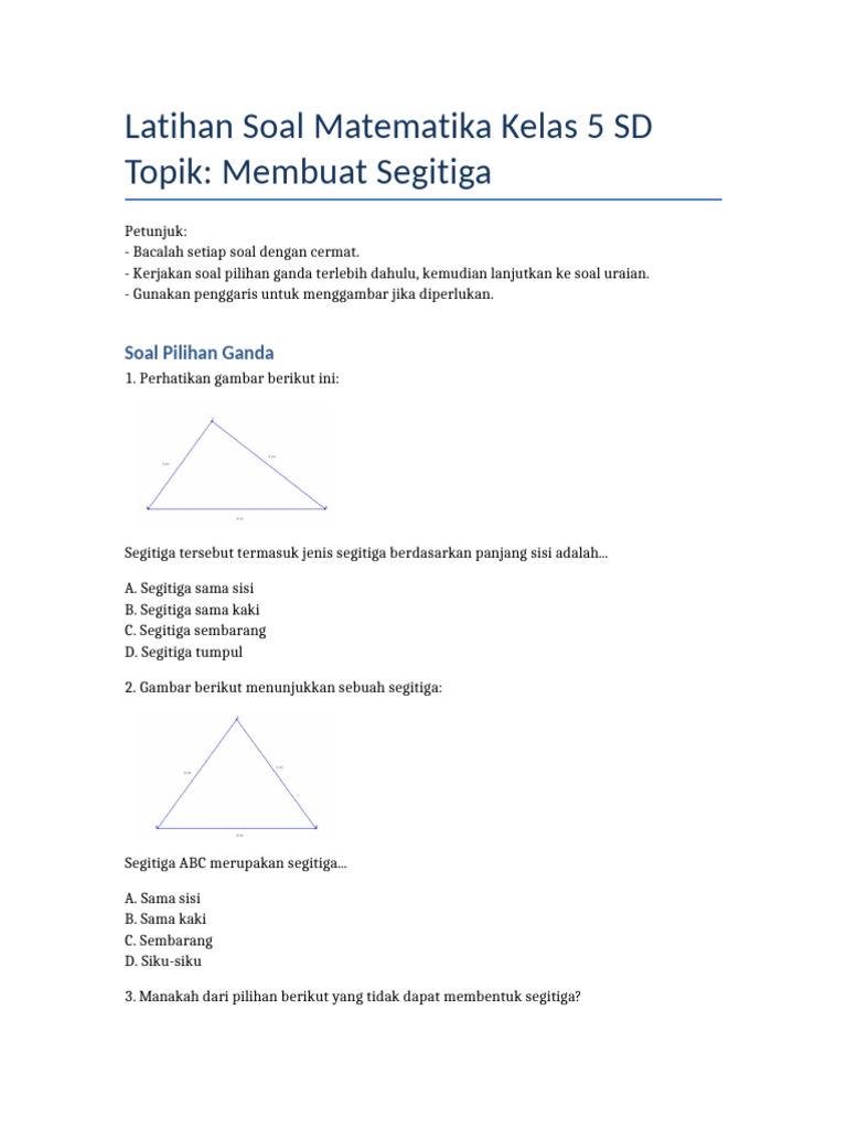 Soal Segitiga untuk Kelas 5 SD | PDF