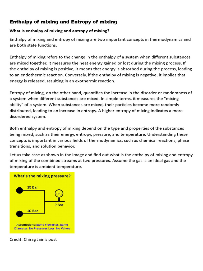 Enthalpy of Mixing and Entropy of Mixing 1695509618 | PDF | Gases | Enthalpy