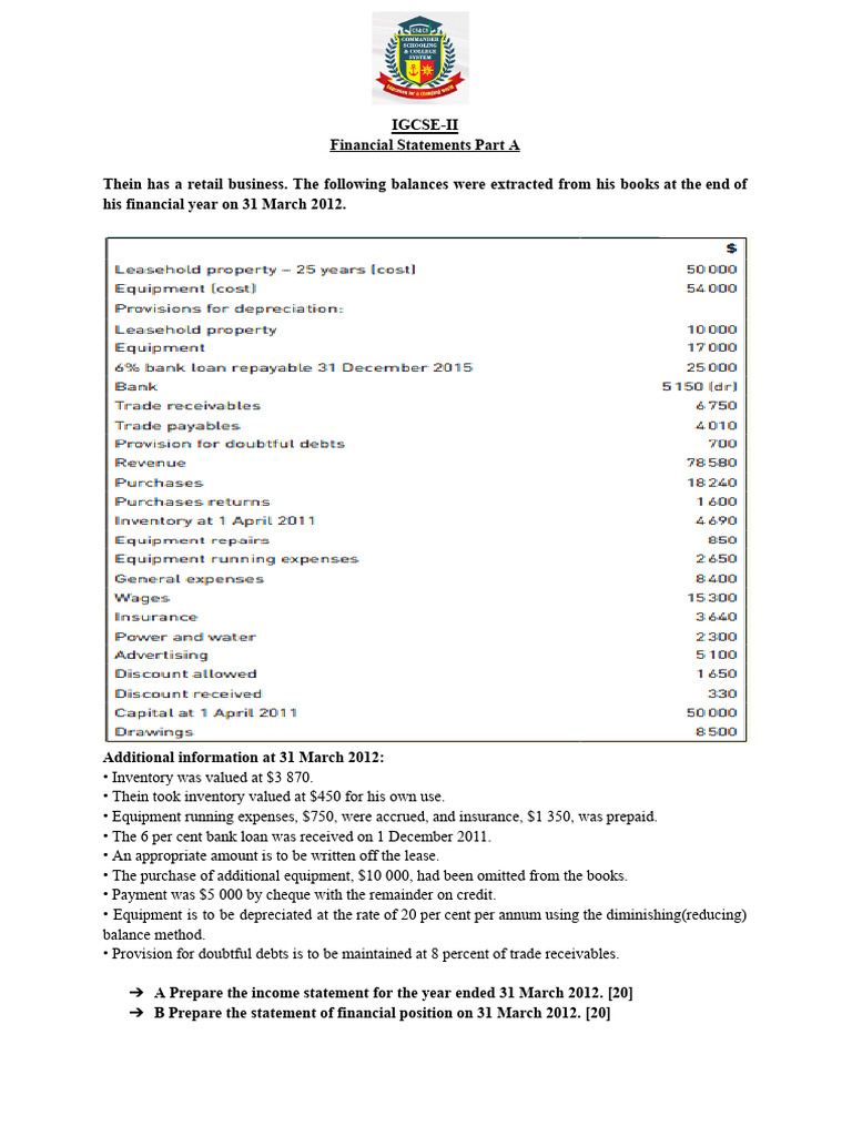 IGCSE Financial Statements Preparation Guide | PDF