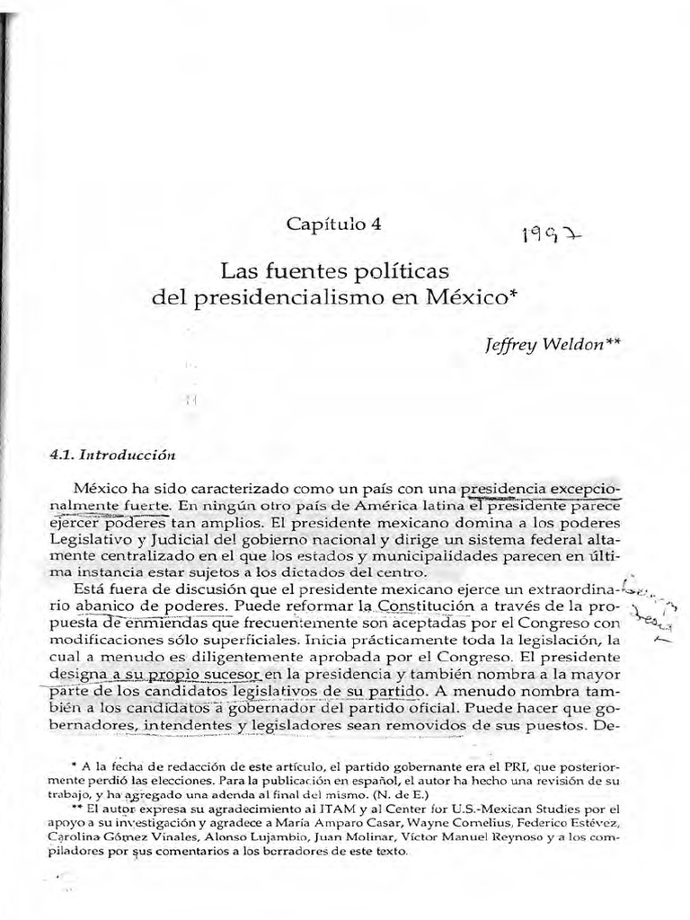 Weldon, J. (2002) - "Las Fuentes Políticas Del Presidencialismo en ...