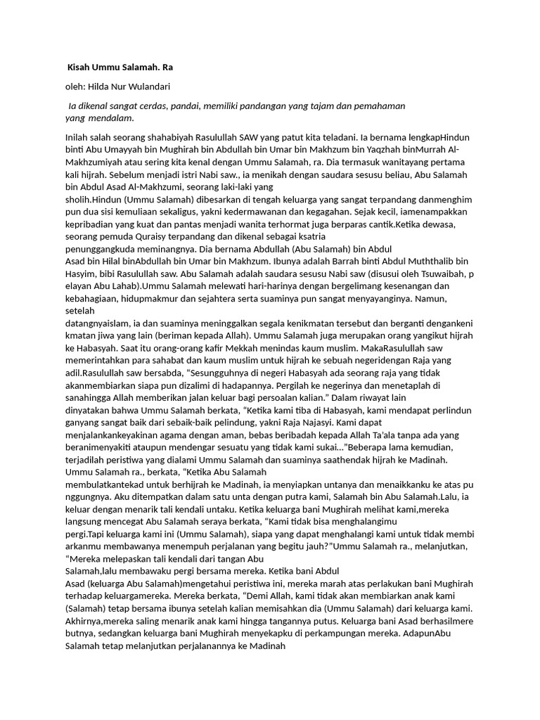 Kisah Ummu Salamah | PDF