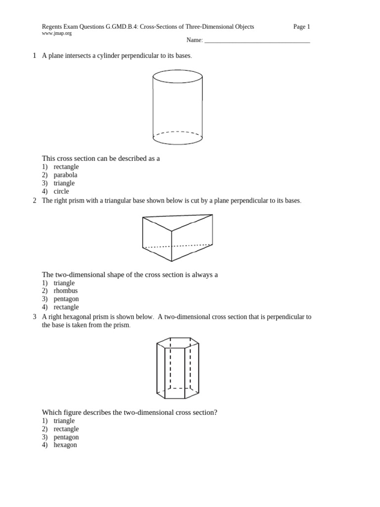 Cross-Sections of 3D Shapes Exam Questions | PDF | Perpendicular | Triangle