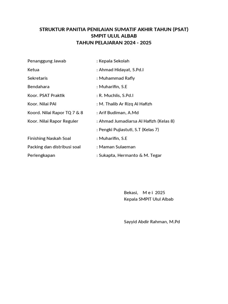 Susunan Panitia Psat 24-25 Ok (2) | PDF