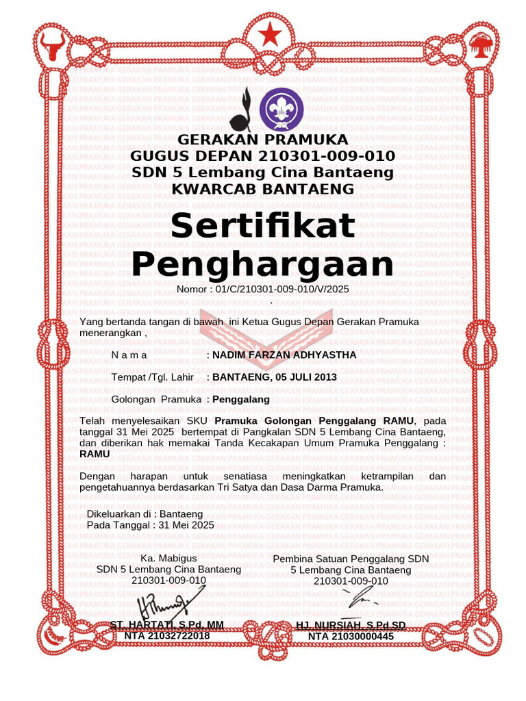 Sertifikat Penggalang Ramu 2025 | PDF