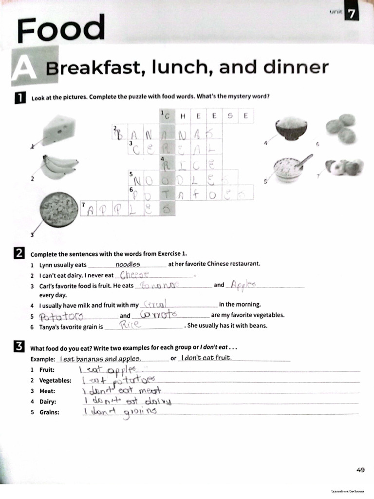 Unit 7 Food-Workbook | PDF