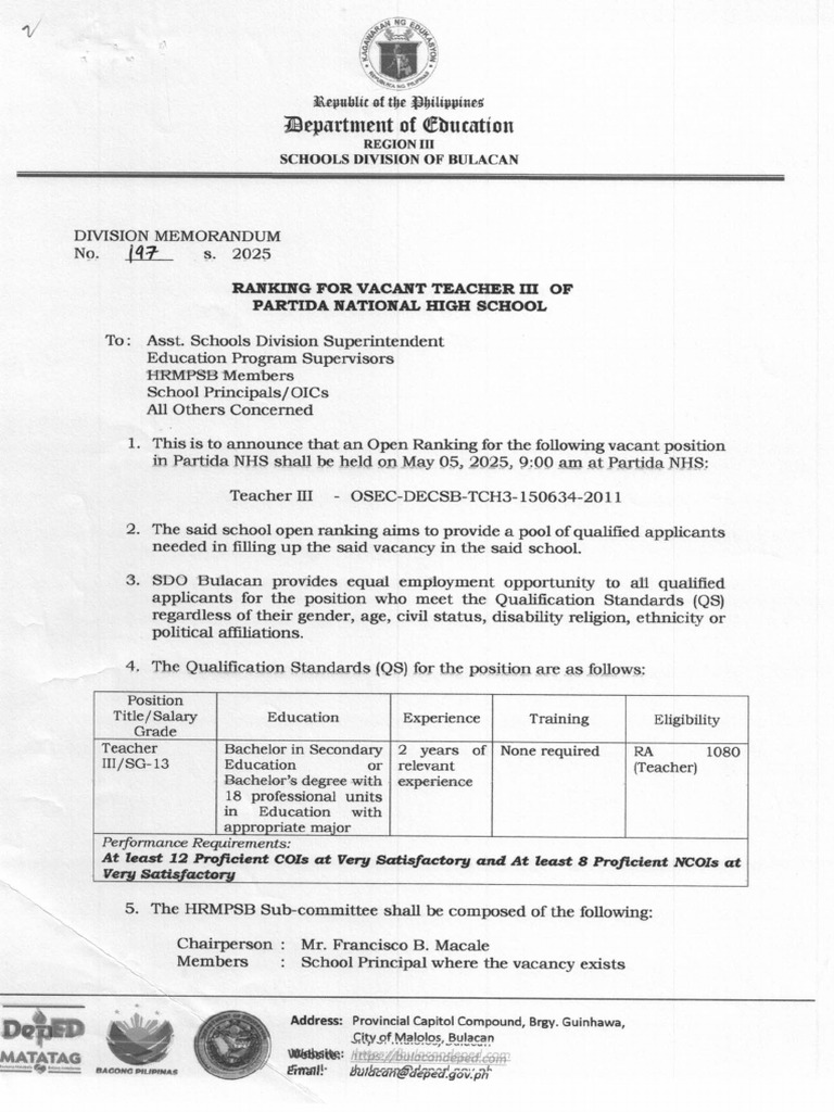 Division Memorandum No 197 S 2025 | PDF