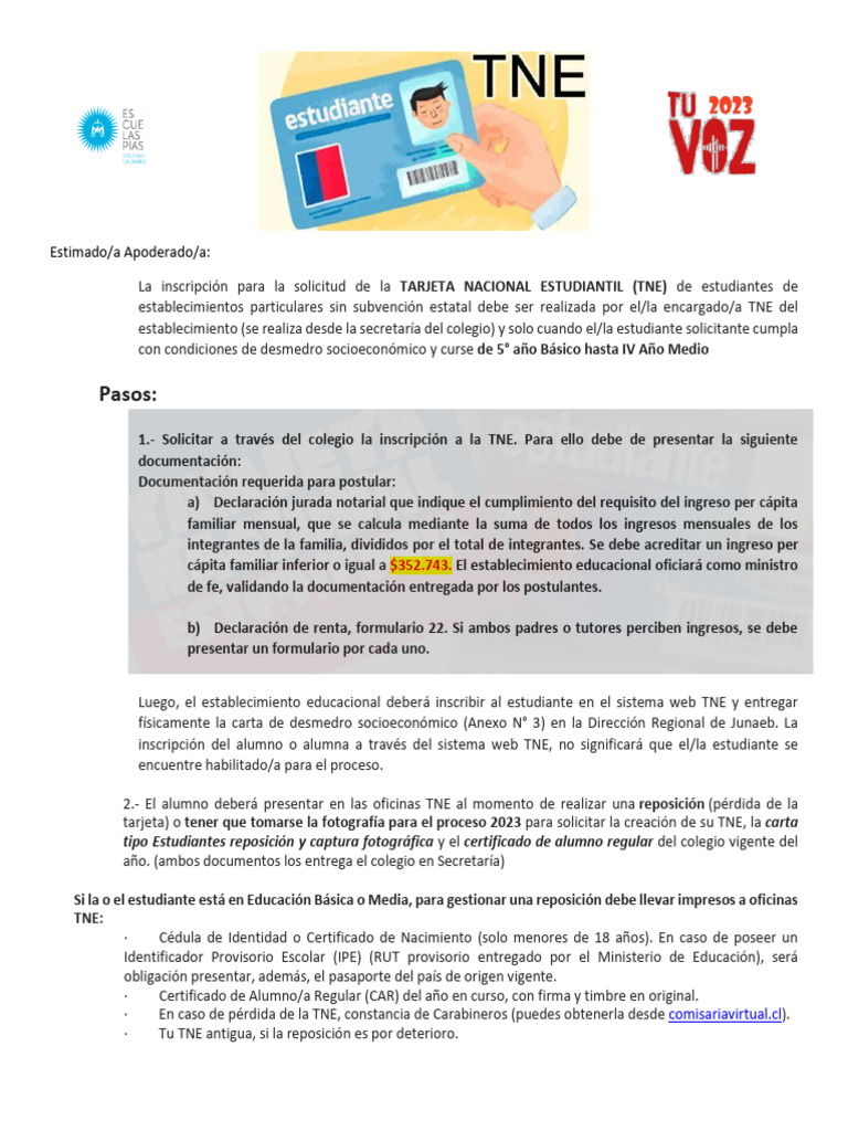 Carta Apoderados Informando Pasos para La Solicitud | PDF