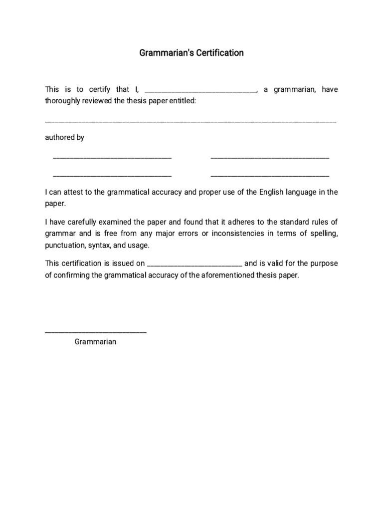 Grammarian's Certification | PDF