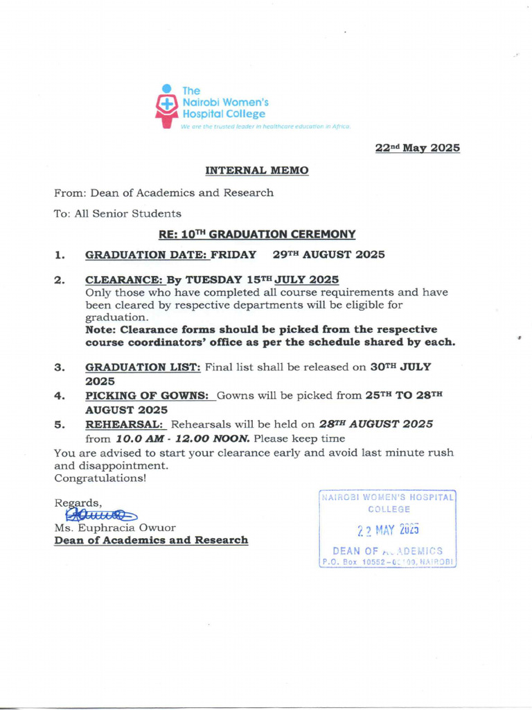 August Graduation Memo | PDF