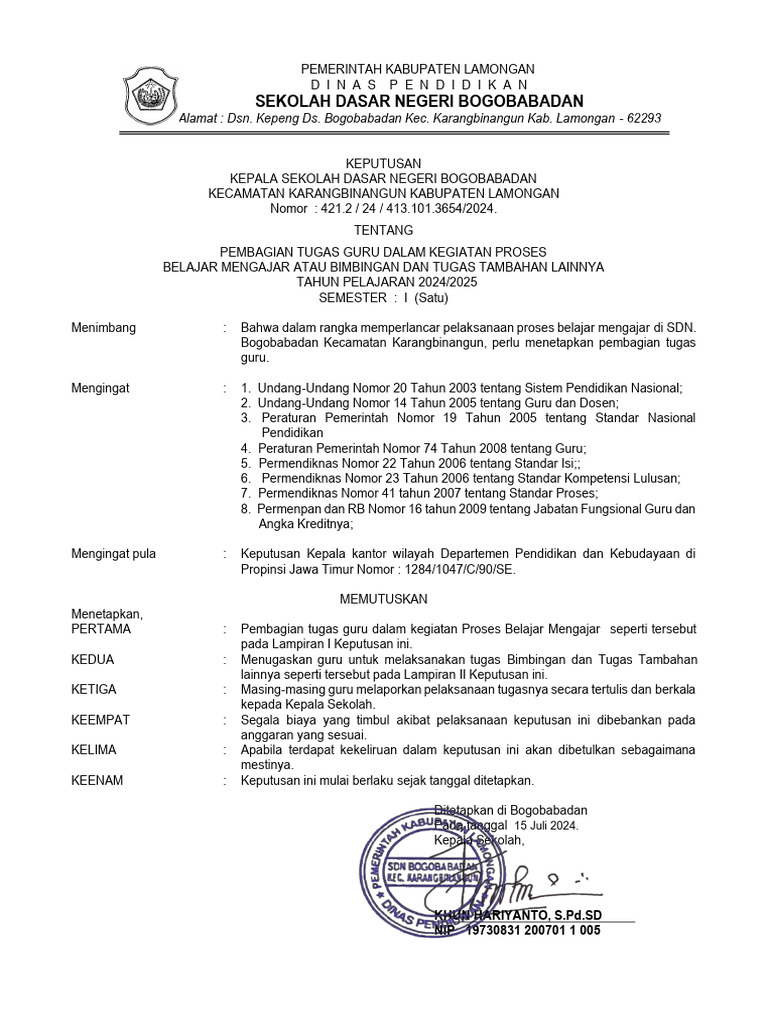 SK Pembagian Jam | PDF