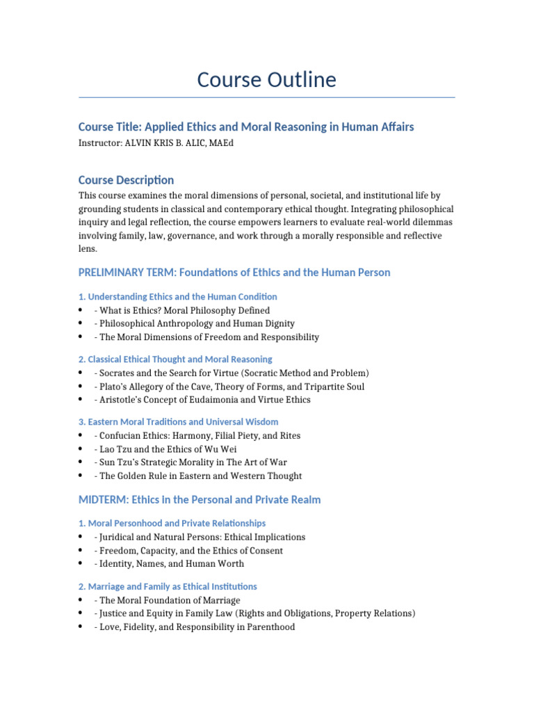 Applied Ethics Course Outline | PDF | Justice | Crime & Violence
