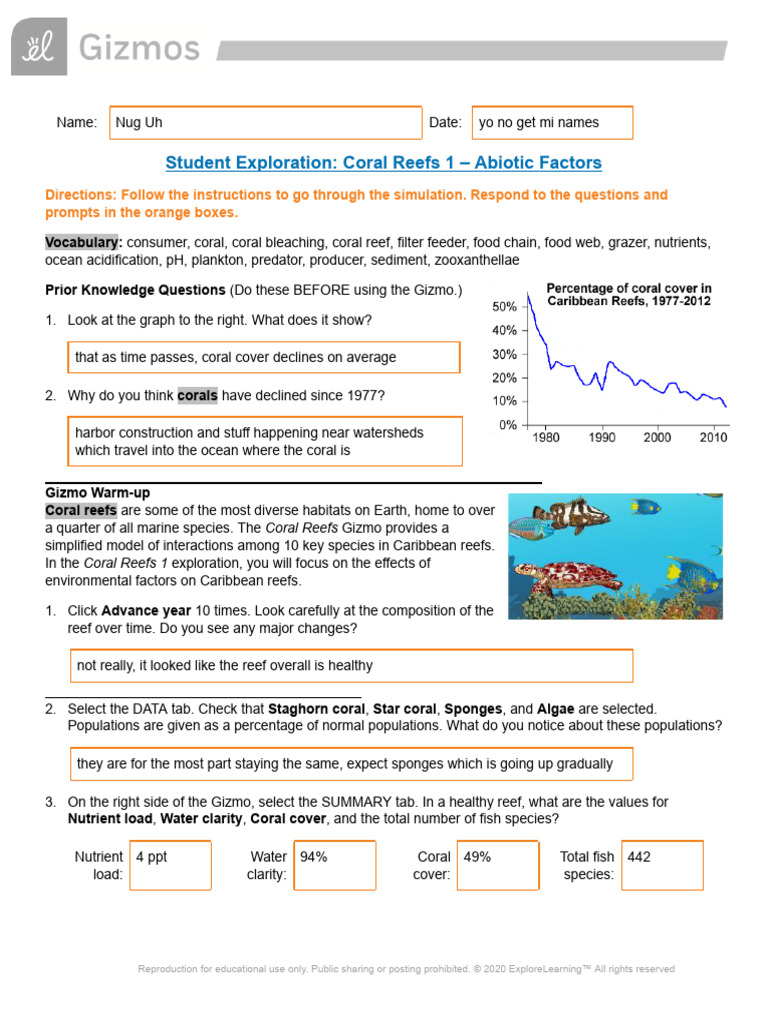 Copy of PCVA Coral Reef Part 1 GIZMOS | PDF | Coral Reef | Coral