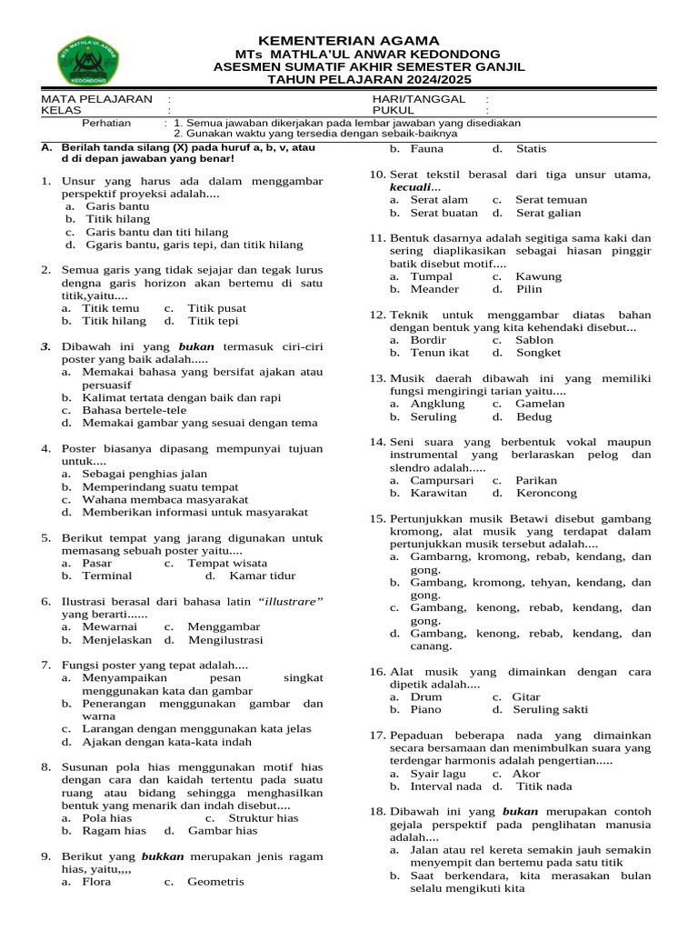SOAL UAS MTs MA KDD | PDF