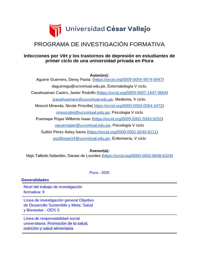 Esquema TIF Del Nivel II | PDF | Depresión (estado de ánimo) | VIH