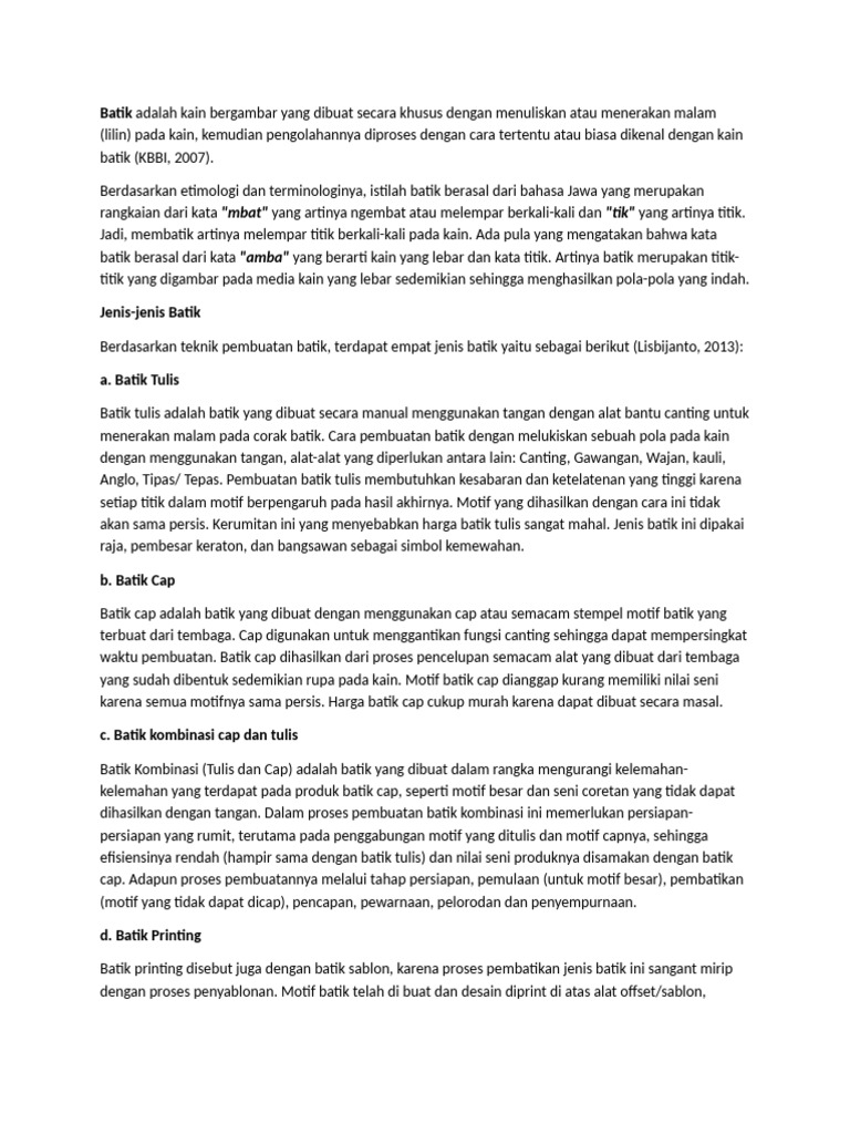 Batik Adalah Kain Bergambar Yang Dibuat Secara Khusus Dengan Menuliskan Atau Menerakan Malam | PDF