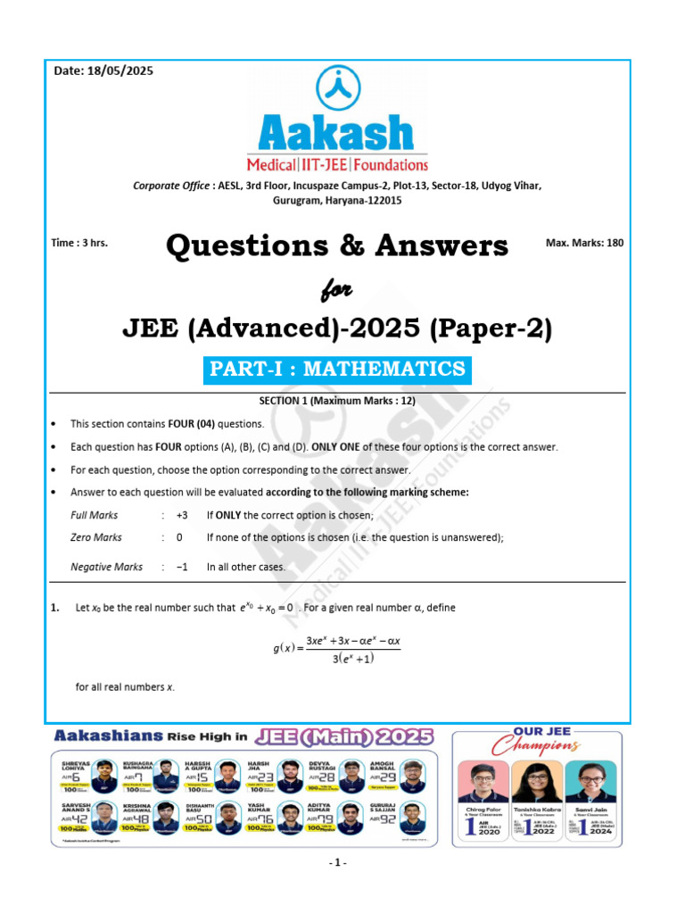 Ques and Ans JEE Advanced 2025 Paper 2 | PDF | Trigonometric Functions ...