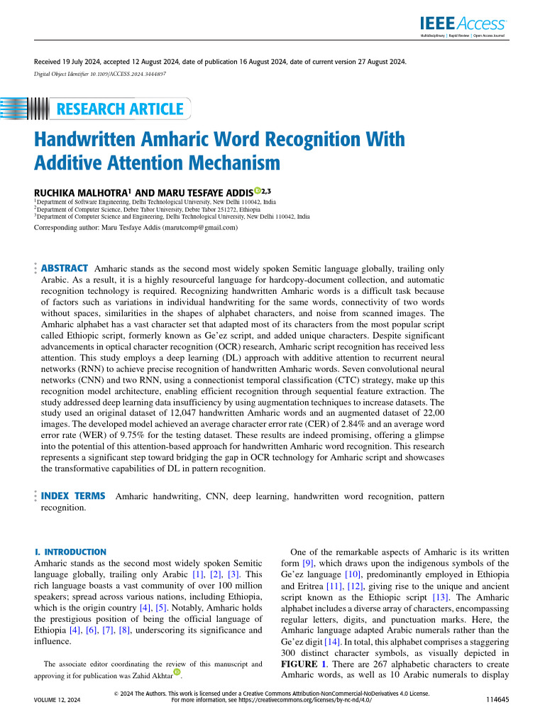 Handwritten Amharic Word Recognition With Additive Attention Mechanism | PDF | Optical Character ...
