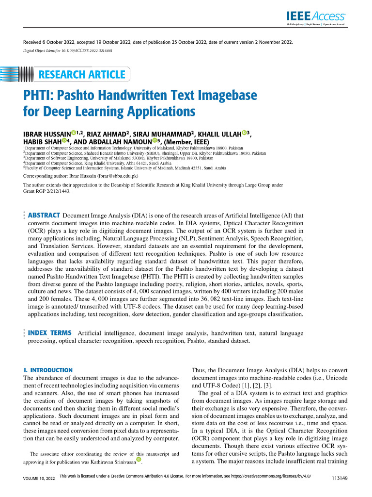 PHTI Pashto Handwritten Text Imagebase For Deep Learning Applications | PDF | Optical Character ...