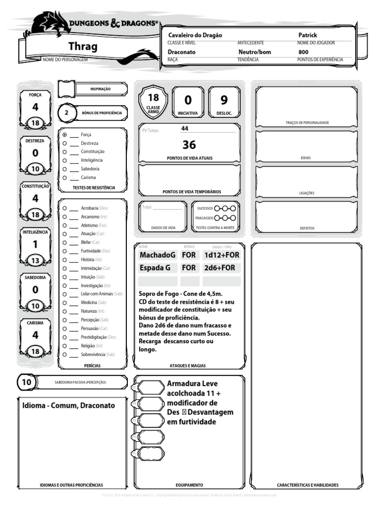Ficha D&D Draconato 2 | PDF