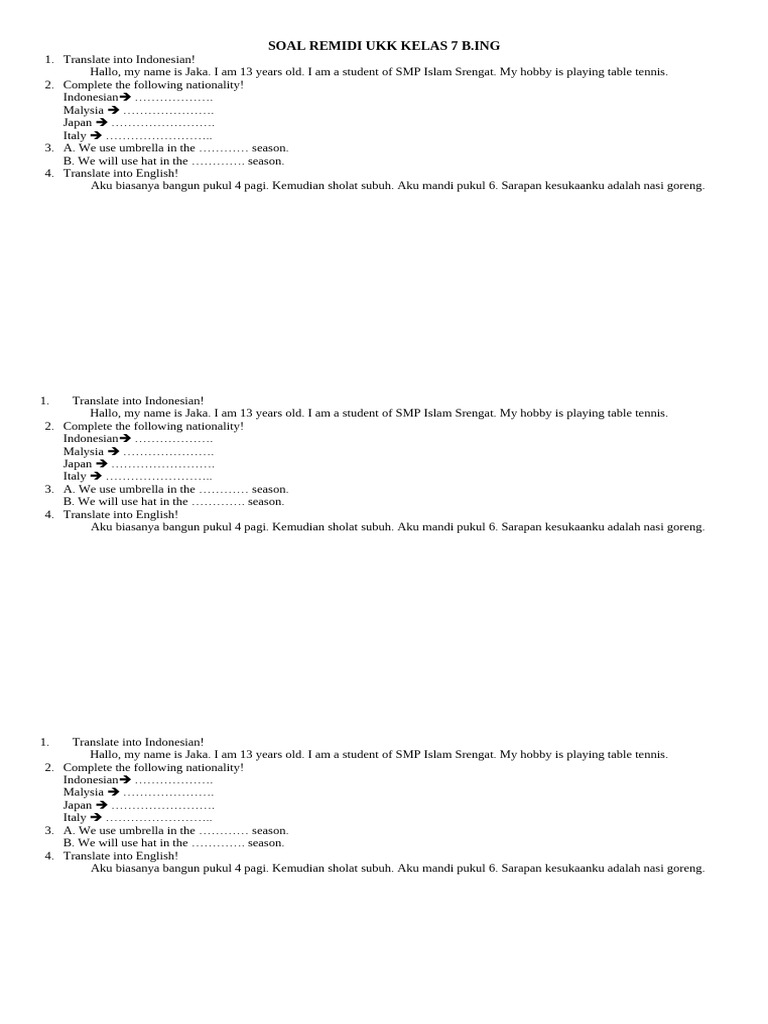 Soal Remidi Ukk Kelas 7 | PDF