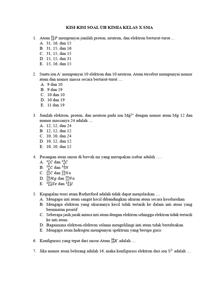Soal Latihan PAS Kimia X | PDF